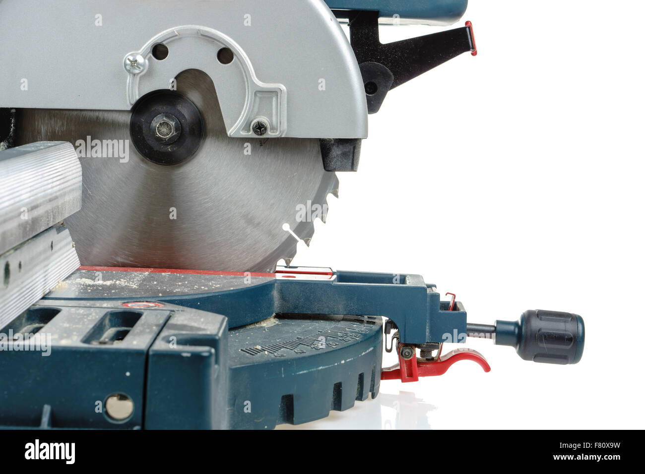 Mitre saw side view isolated on white Stock Photo - Alamy