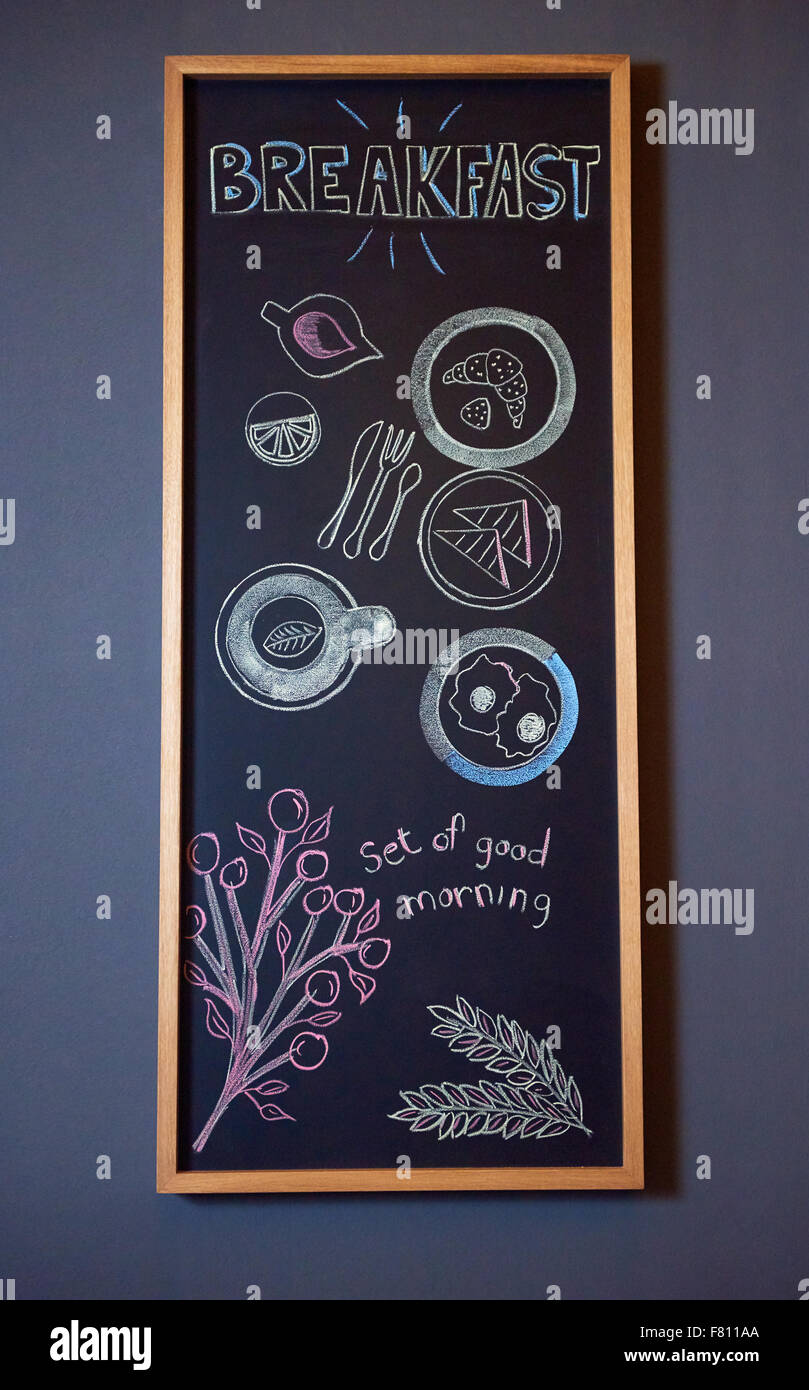 chalkboard design with breakfast drawings Stock Photo - Alamy