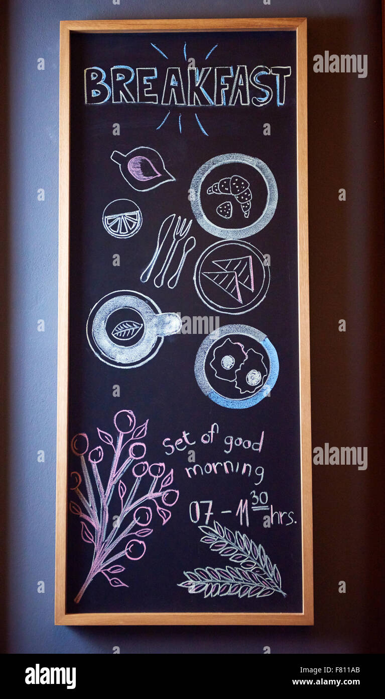 chalkboard design with breakfast drawings Stock Photo - Alamy