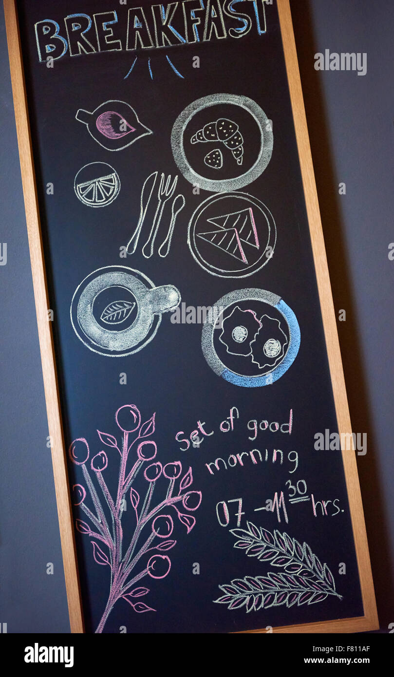 chalkboard design with breakfast drawings Stock Photo - Alamy