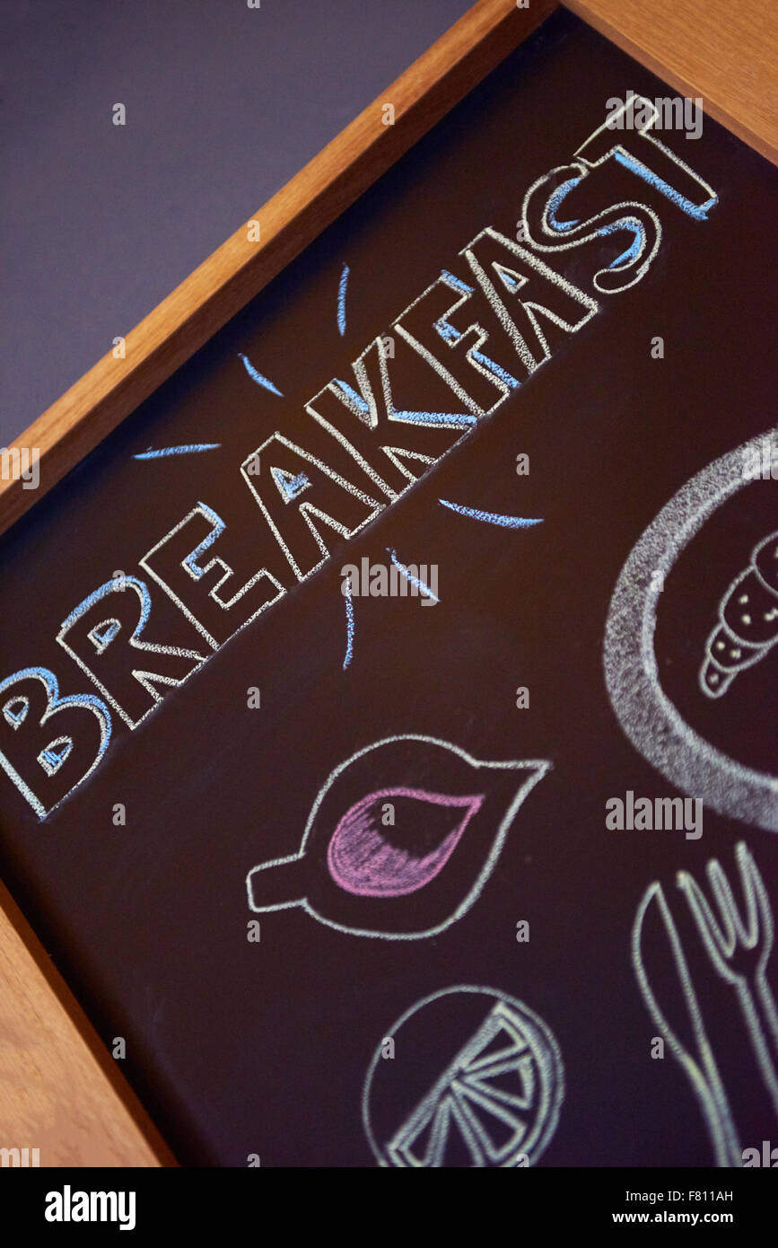 chalkboard design with breakfast drawings Stock Photo - Alamy