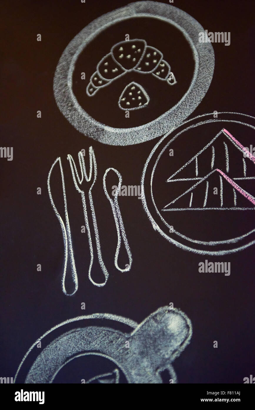 chalkboard design with breakfast drawings Stock Photo - Alamy