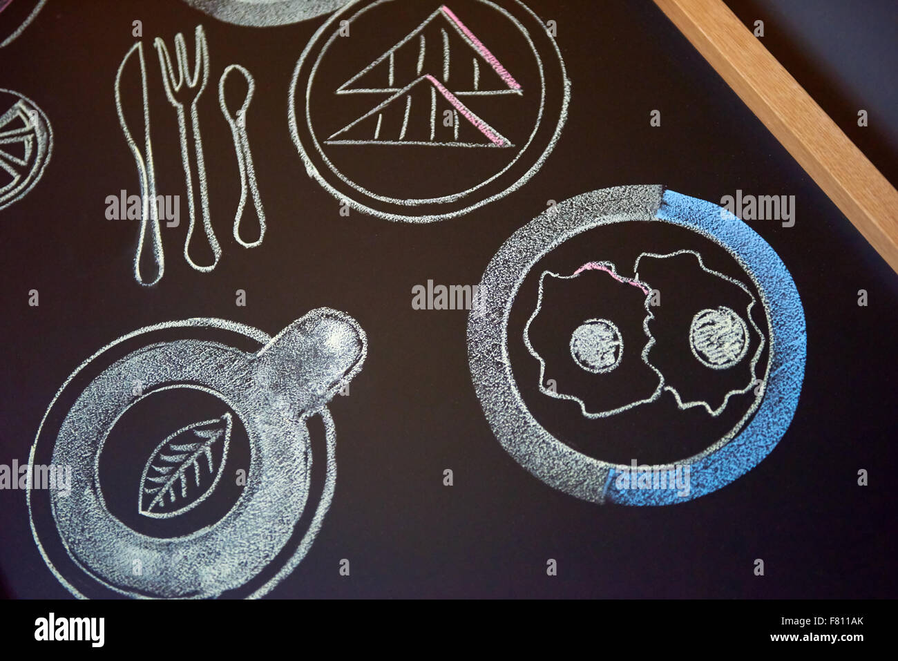 chalkboard design with breakfast drawings Stock Photo - Alamy