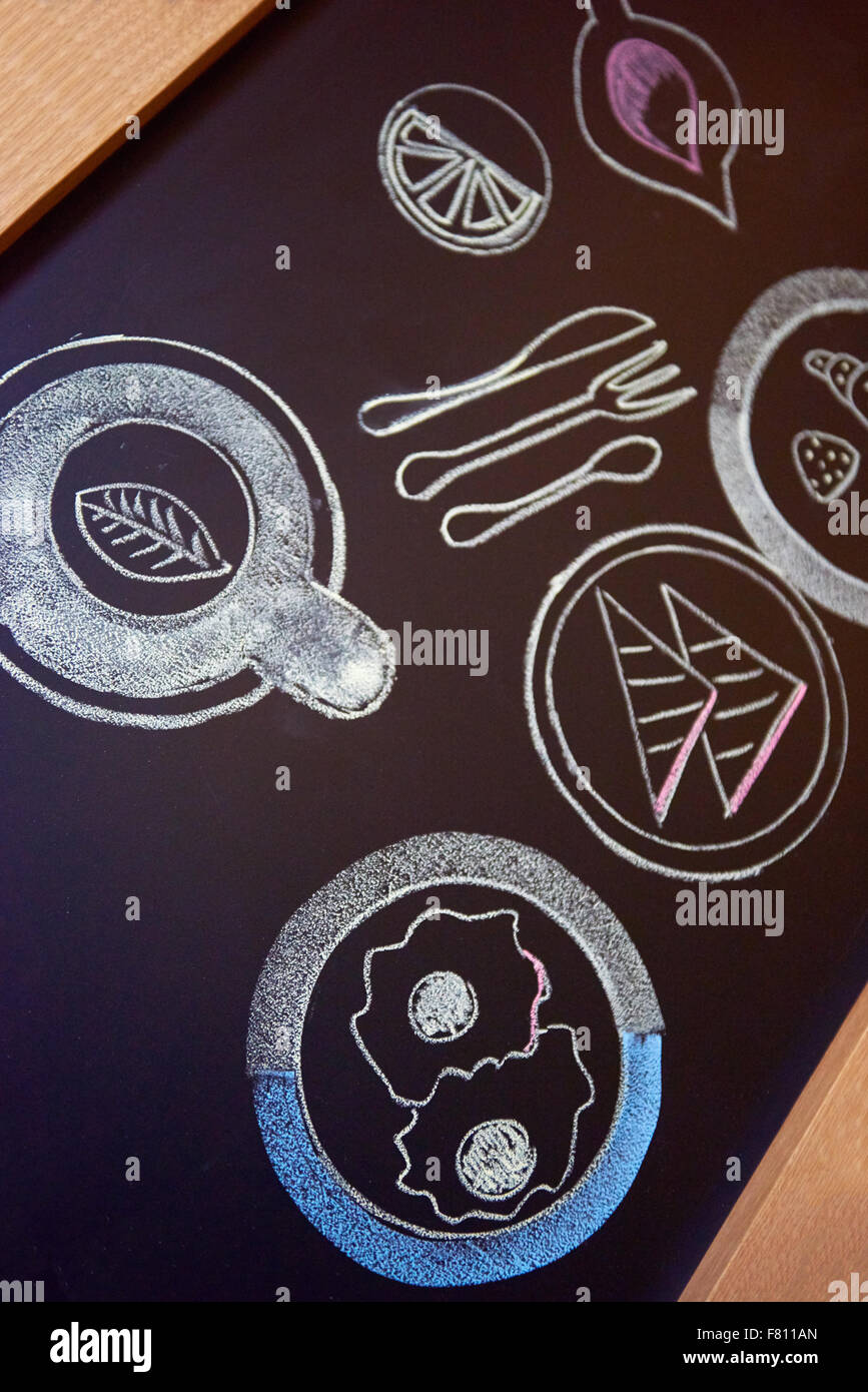 chalkboard design with breakfast drawings Stock Photo - Alamy