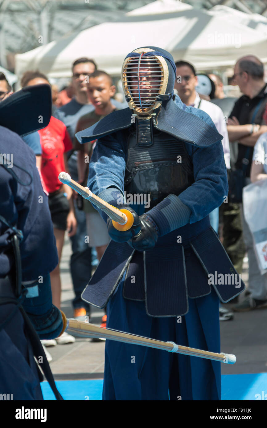 Kendo Fighters match in Traditional Clothes and Bamboo Sword, Japanese ...