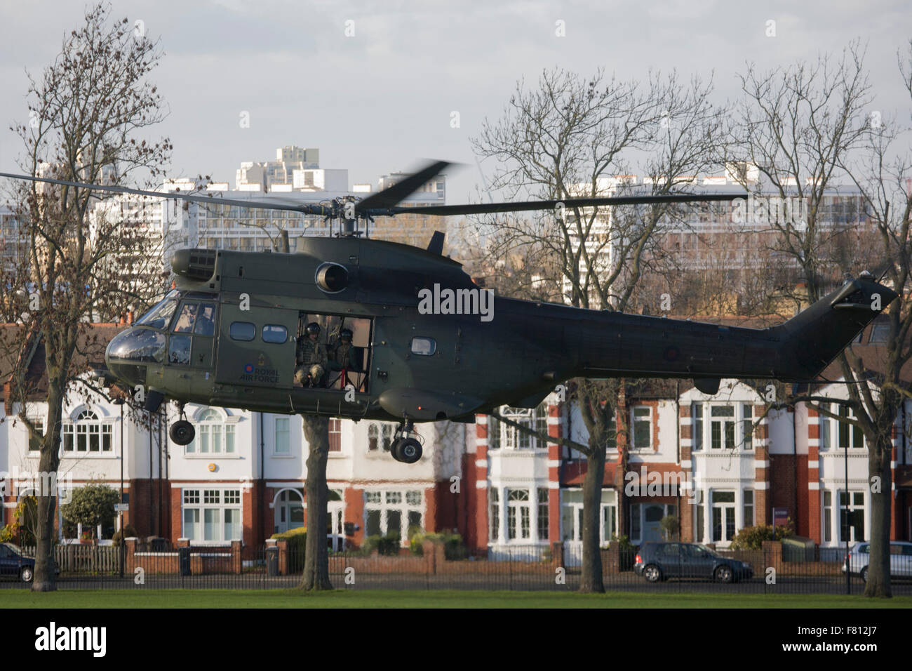 London, UK. 4th December, 2015. A Royal Air Force Puma troop-carrying ...