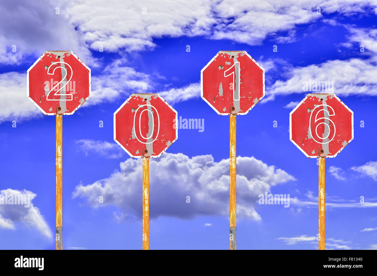 Old Traffic Signs with text 2016 on dark blue sky background Stock ...