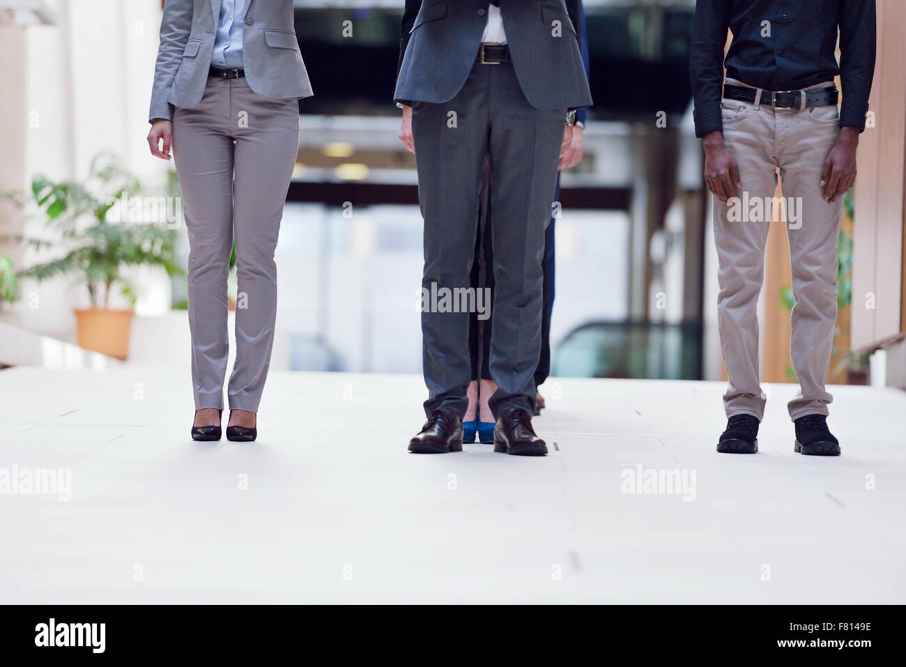 young multi ethnic business people group walking standing and top view ...