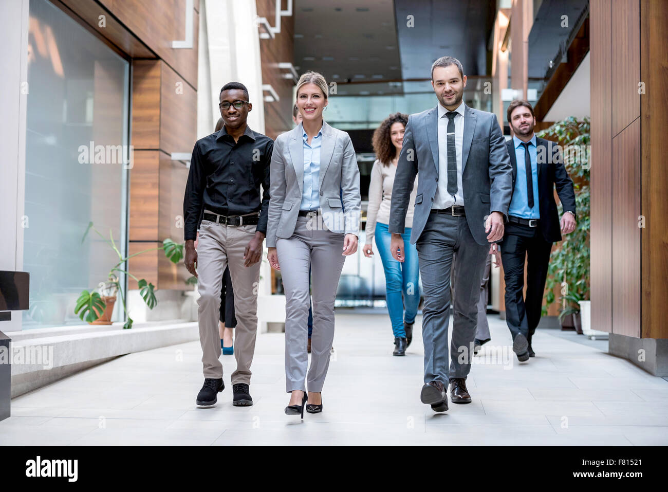 young multi ethnic business people group walking standing and top view ...