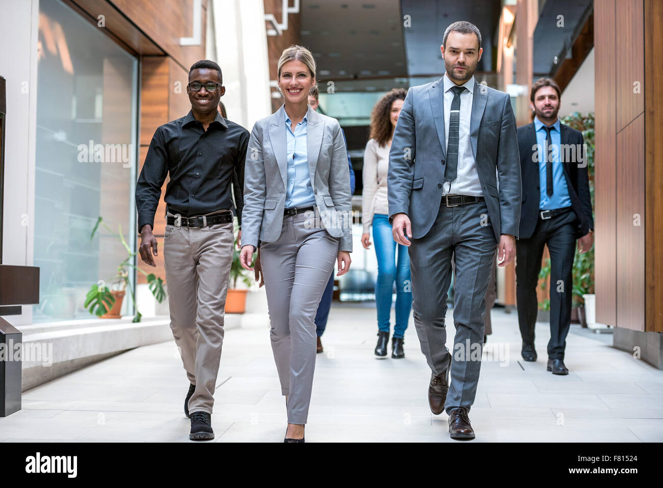 young multi ethnic business people group walking standing and top view ...