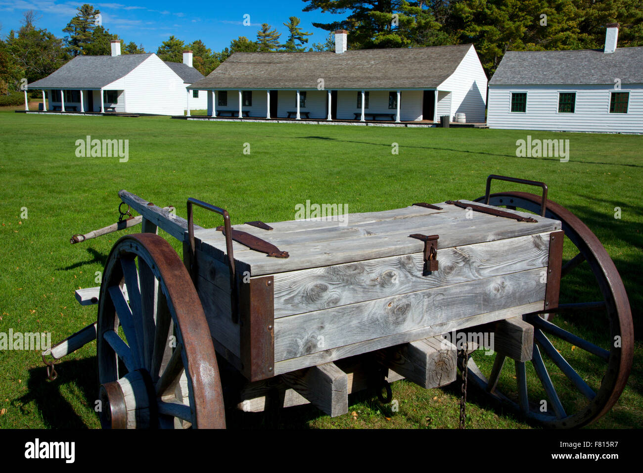 Artillery wagon, Fort Wilkens Historic State Park, Michigan Stock Photo ...