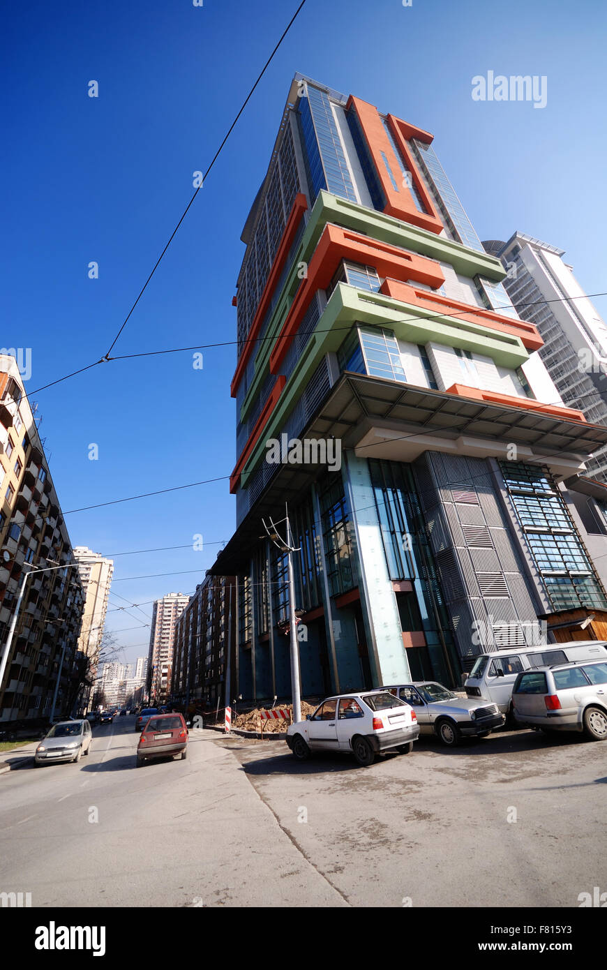 modern building at sunny day and clear blue sky Stock Photo - Alamy