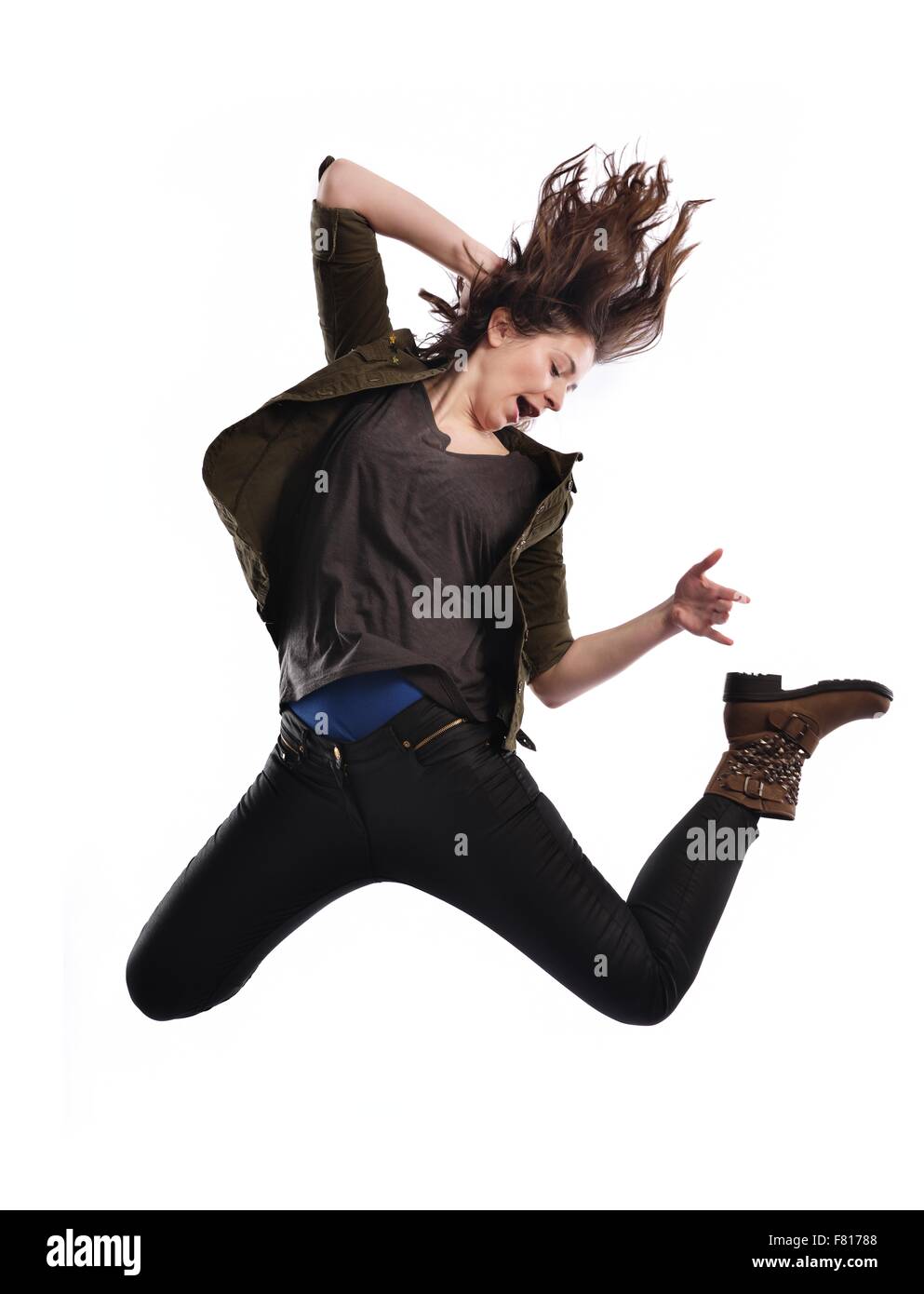 young woman dancing isolated on white background Stock Photo - Alamy