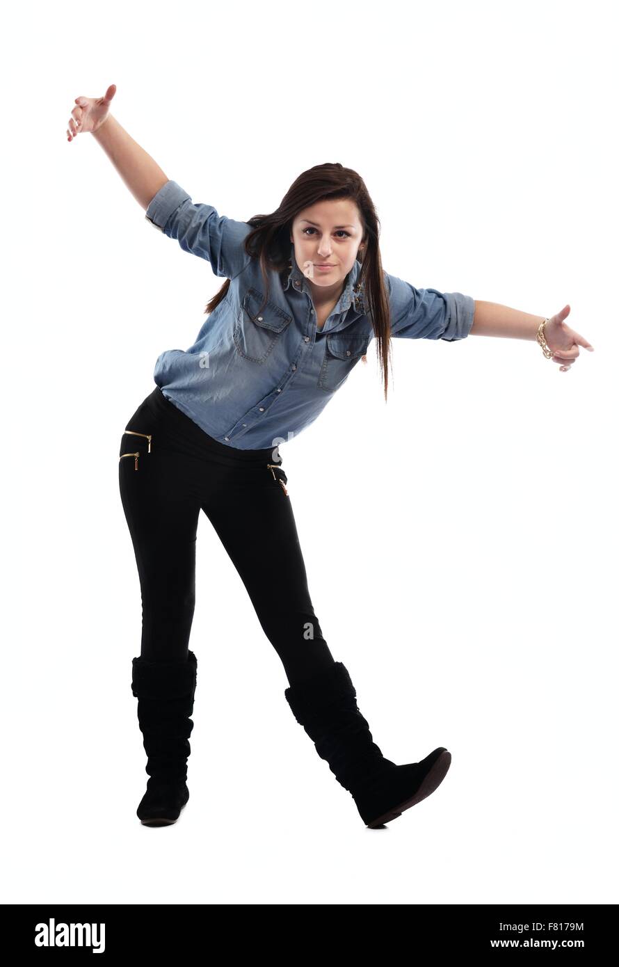 young woman dancing isolated on white background Stock Photo - Alamy