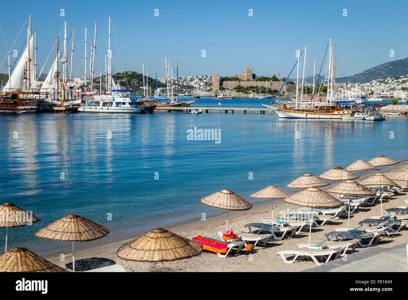 A Beach In The Coastal Resort of Bodrum, Mugla Province, Turkey Stock ...