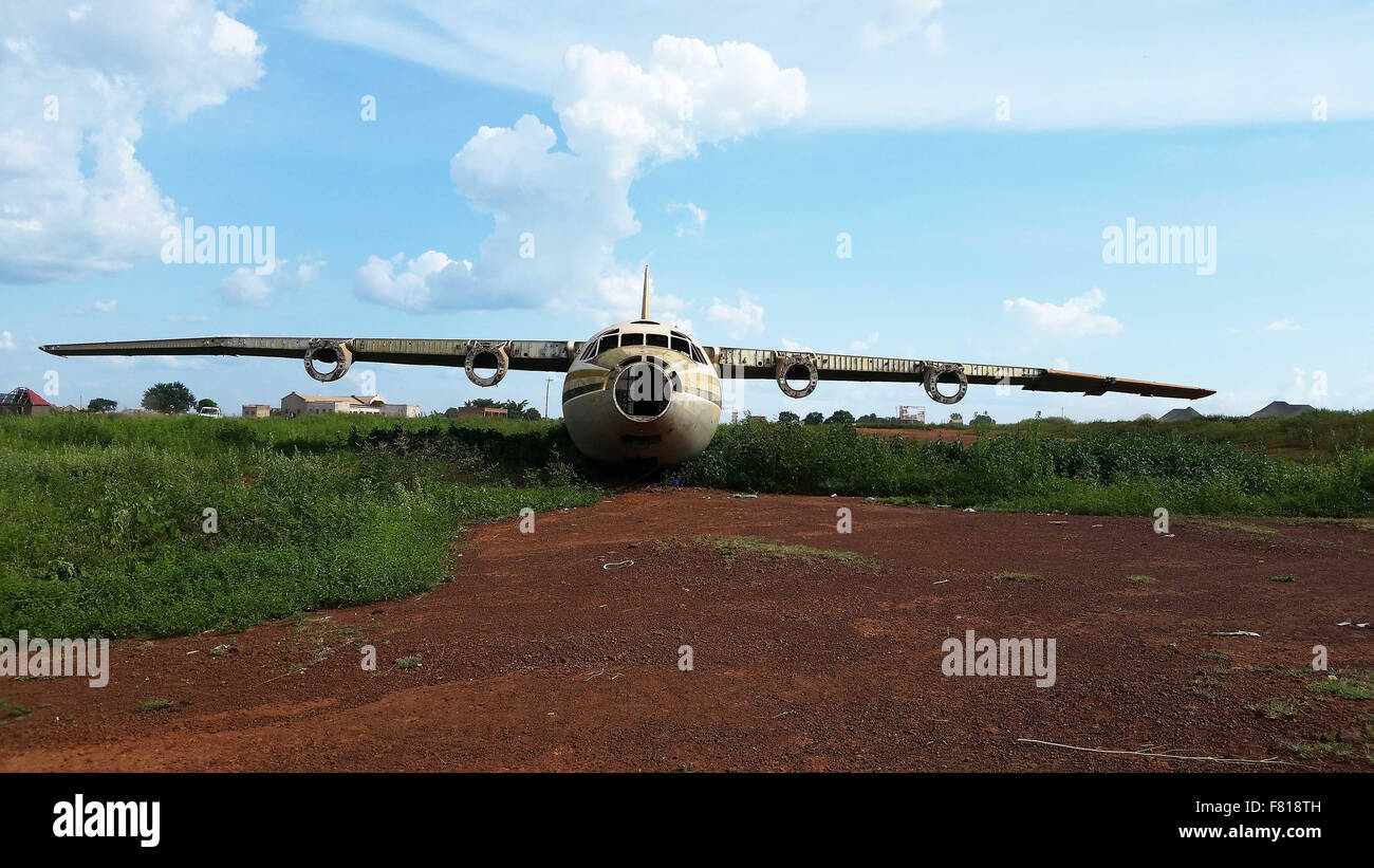 Warrup, South Sudan. 20th Sep, 2015. A destroyed airplane is seen off ...