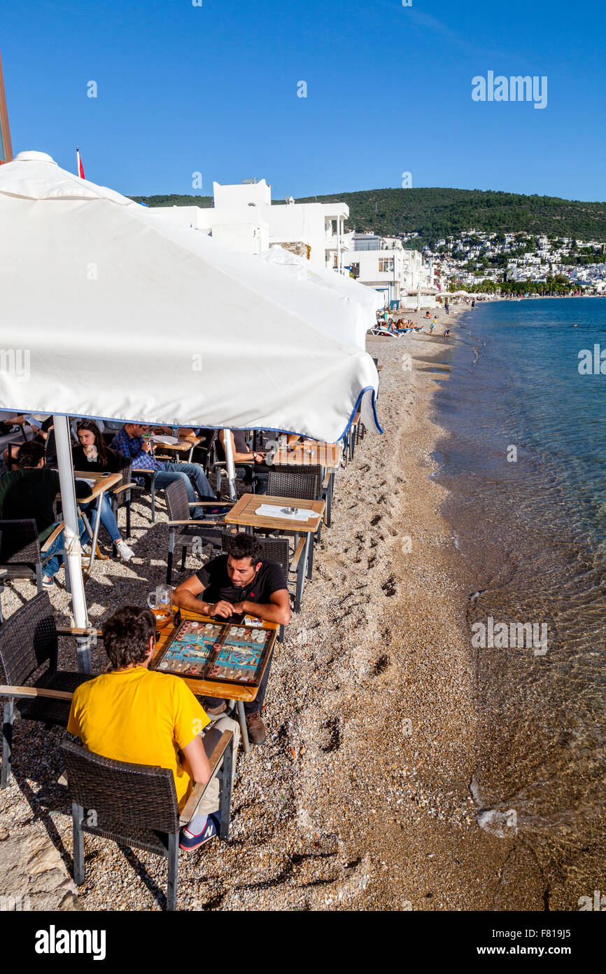 Men Playing Backgammon On The Beach, Bodrum, Mugla Province, Turkey ...