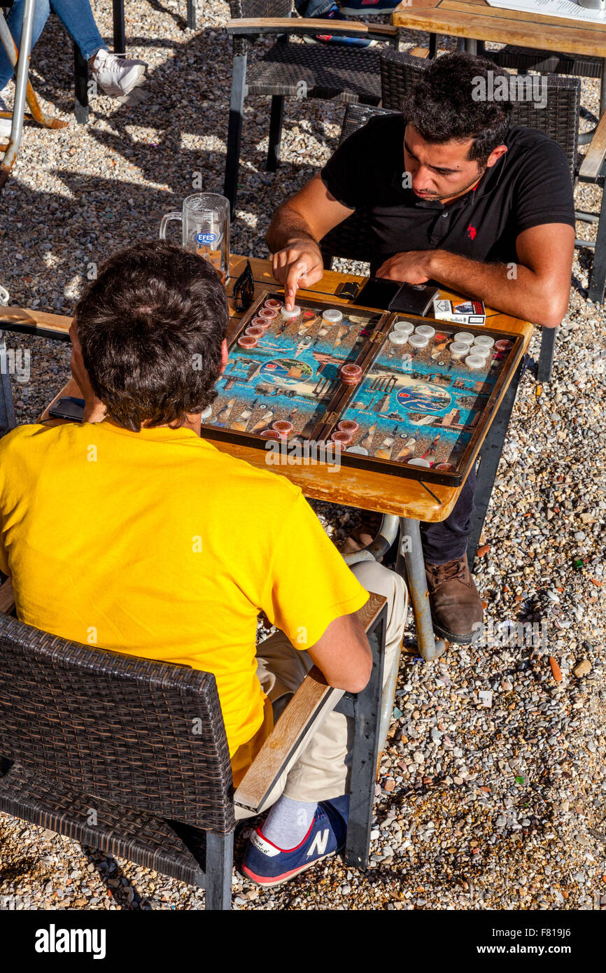 Men Playing Backgammon On The Beach, Bodrum, Mugla Province, Turkey ...