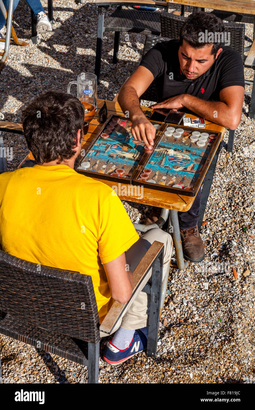 Men Playing Backgammon On The Beach, Bodrum, Mugla Province, Turkey ...