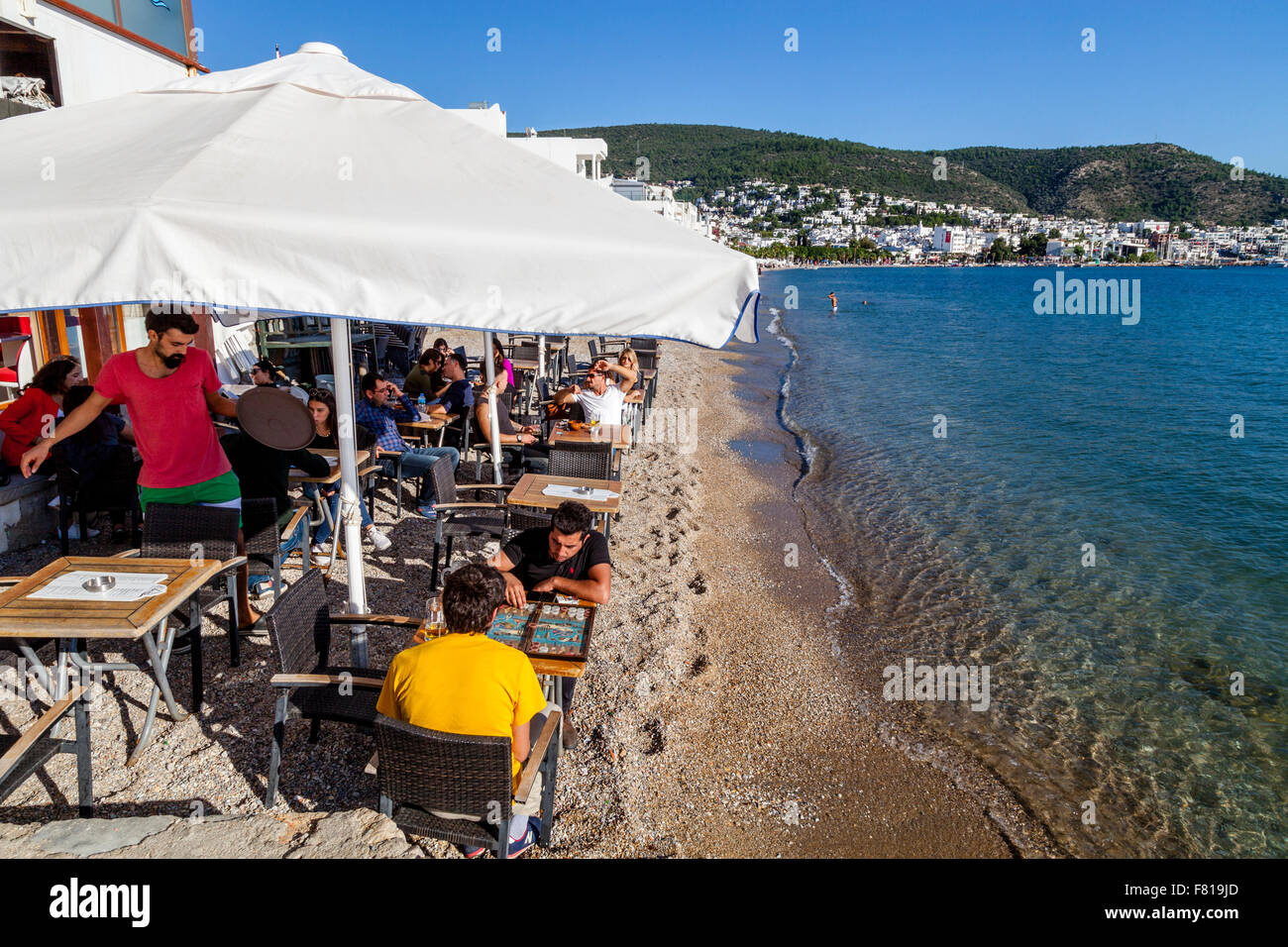 Men Playing Backgammon On The Beach, Bodrum, Mugla Province, Turkey ...