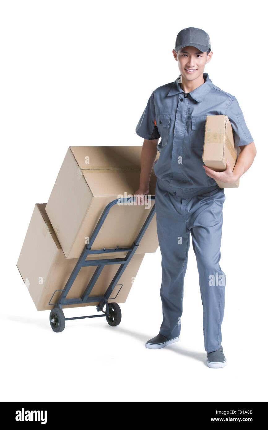Delivery person delivering package Stock Photo - Alamy