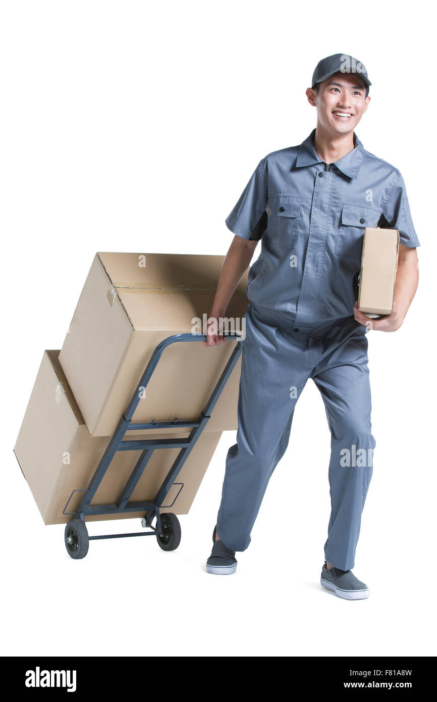 Delivery person delivering package Stock Photo - Alamy