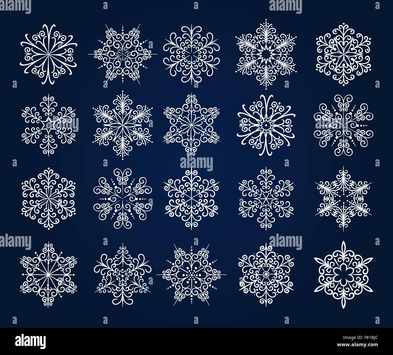 Hand drawn snowflake icons set. Various shape whte snowflakes isolated ...