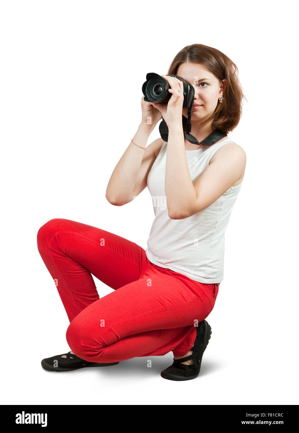 Young female photographer, isolated over white background Stock Photo ...