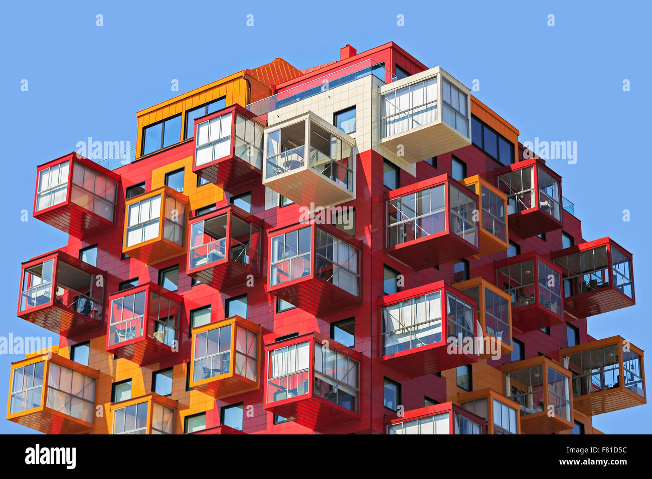 Colorful residential tower, Ting 1, with balconies and colourful ...