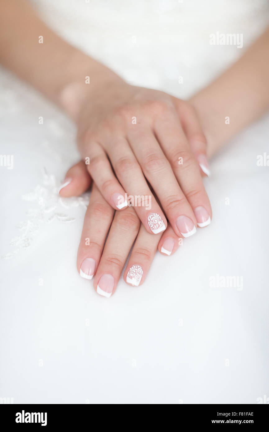 beautiful manicure of the bride Stock Photo - Alamy