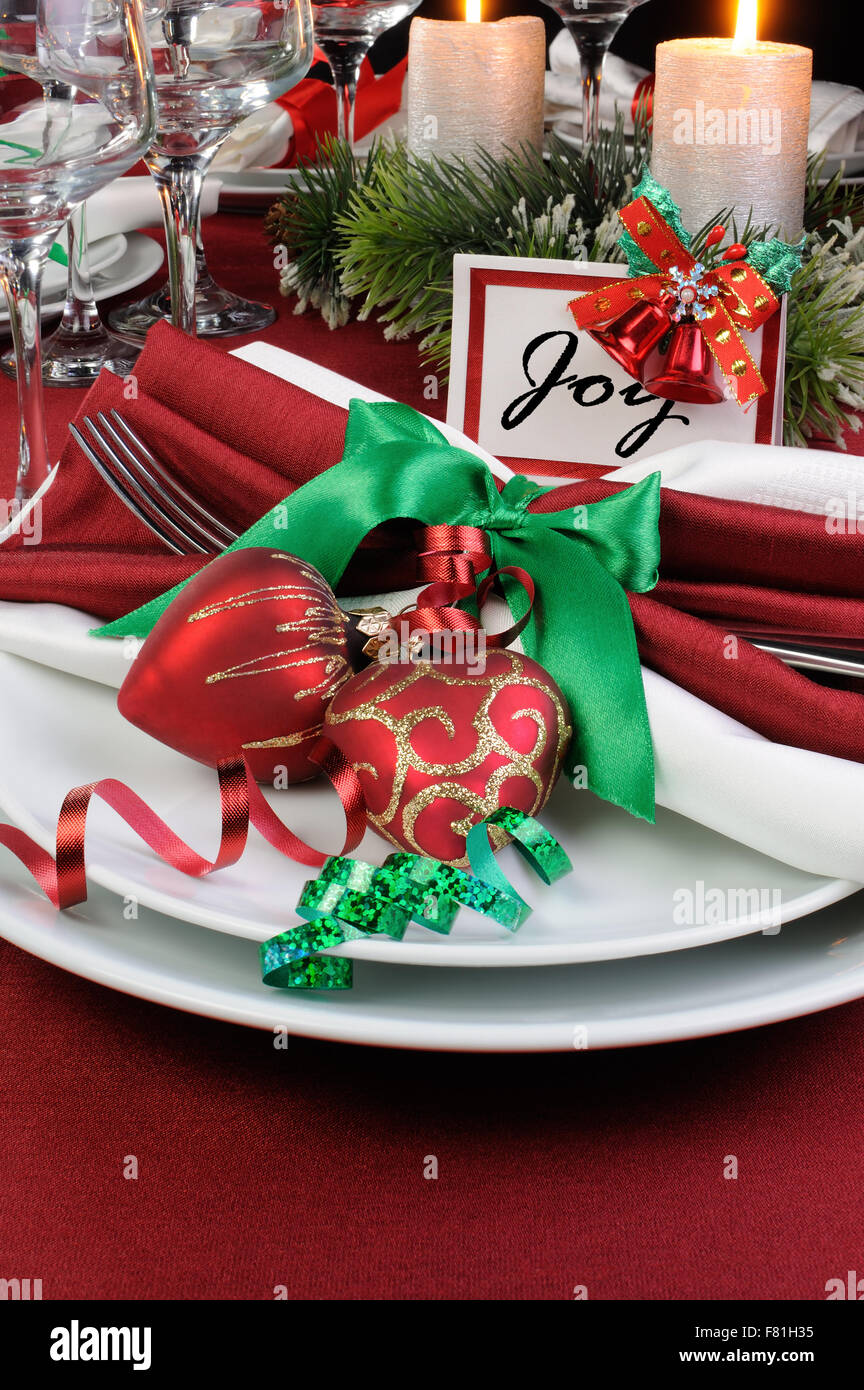 idea of how to decorate the Christmas table serving Stock Photo - Alamy