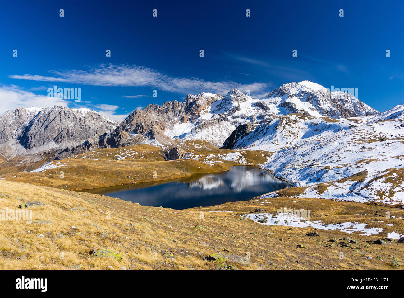 High altitude blue lake in idyllic uncontaminated environment once ...