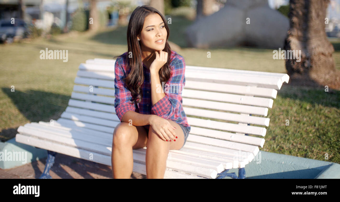 Beautiful Woman At The Park Stock Photo - Alamy
