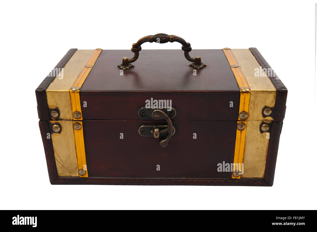 Front view of a treasure chest on a white background with clipping path ...