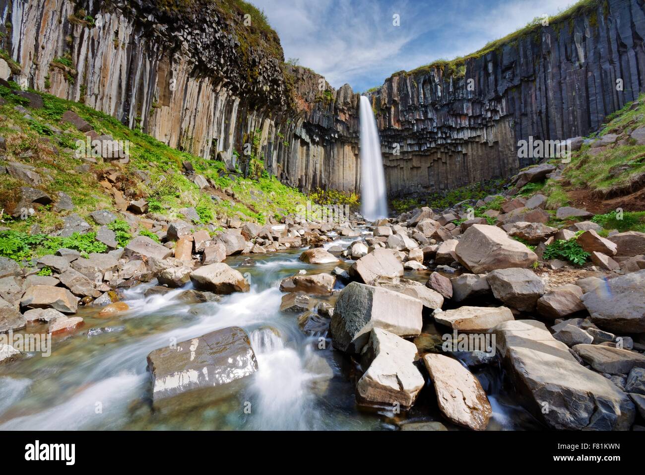 Waterfall Svartifoss In The Skaftafell National Park Hi Res Stock