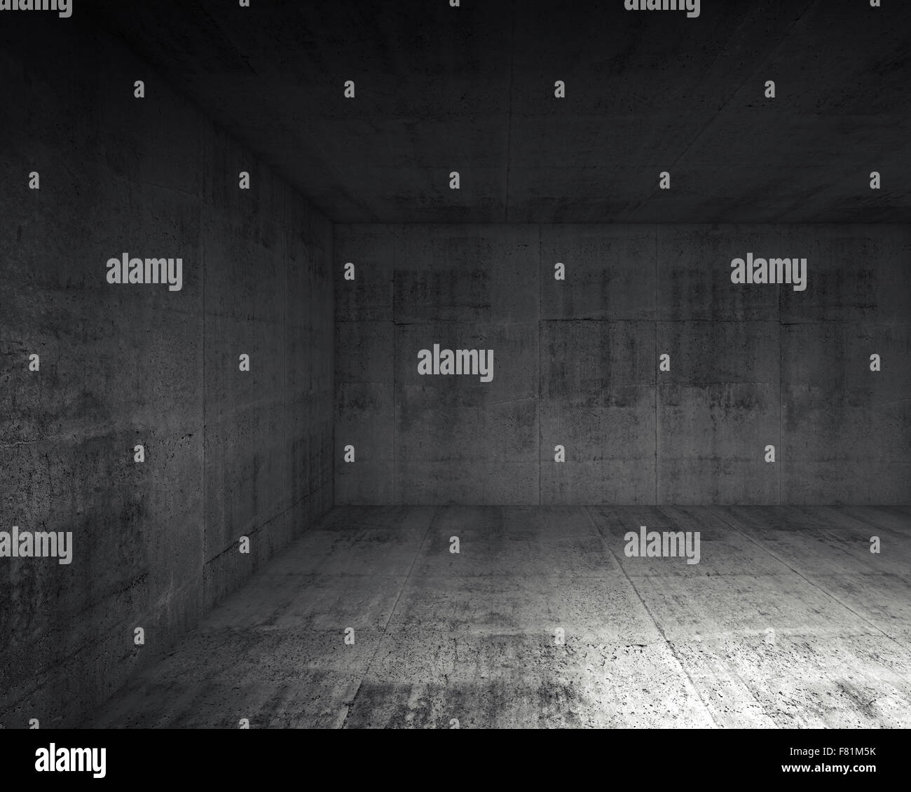 Abstract dark concrete interior of underground room, 3d illustration ...