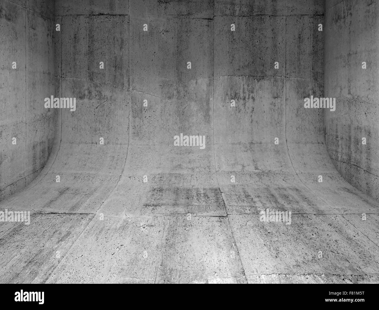 Abstract concrete interior with rounded edge between floor and wall, 3d ...