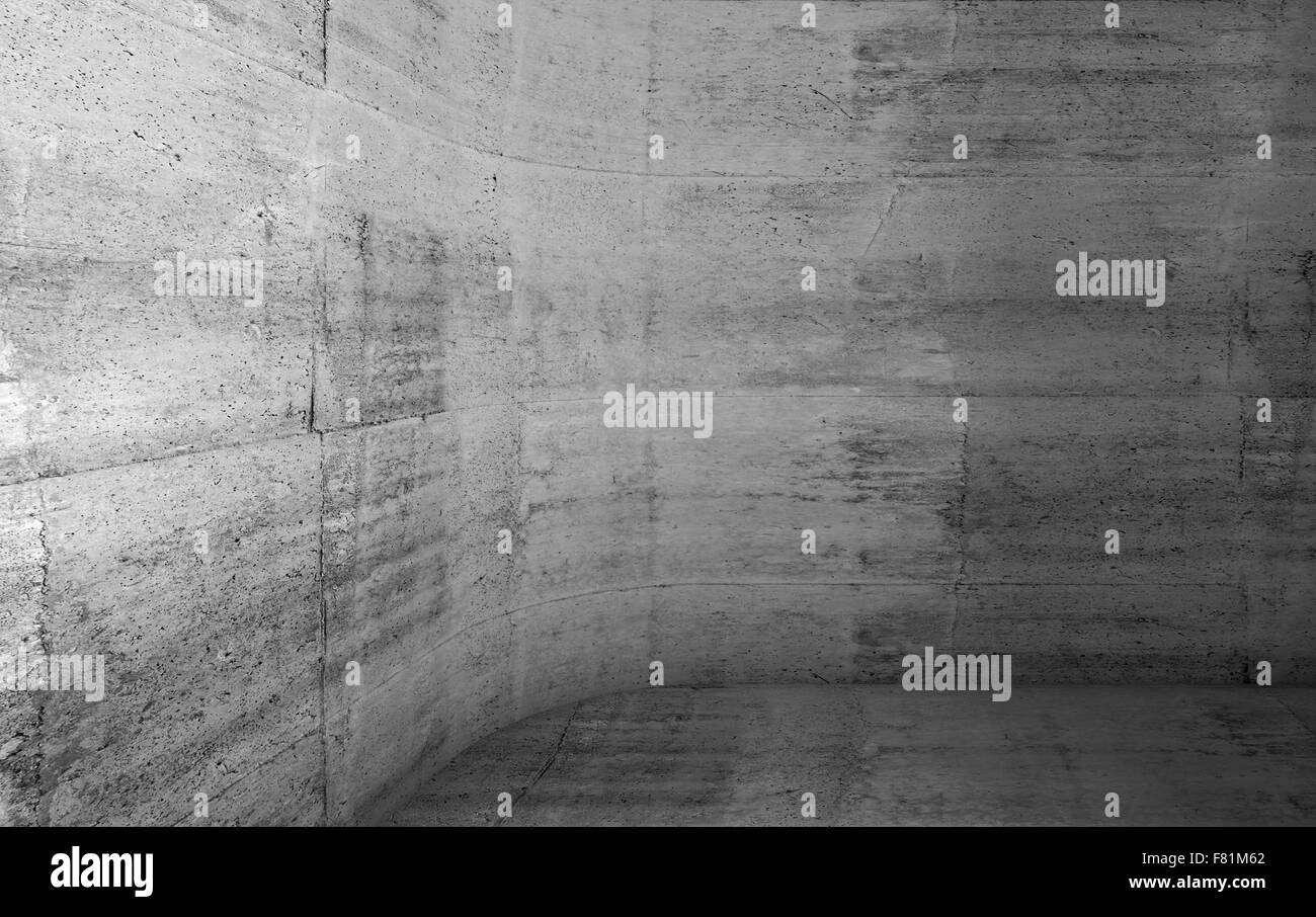 Abstract concrete interior with rounded edge between walls, 3d ...