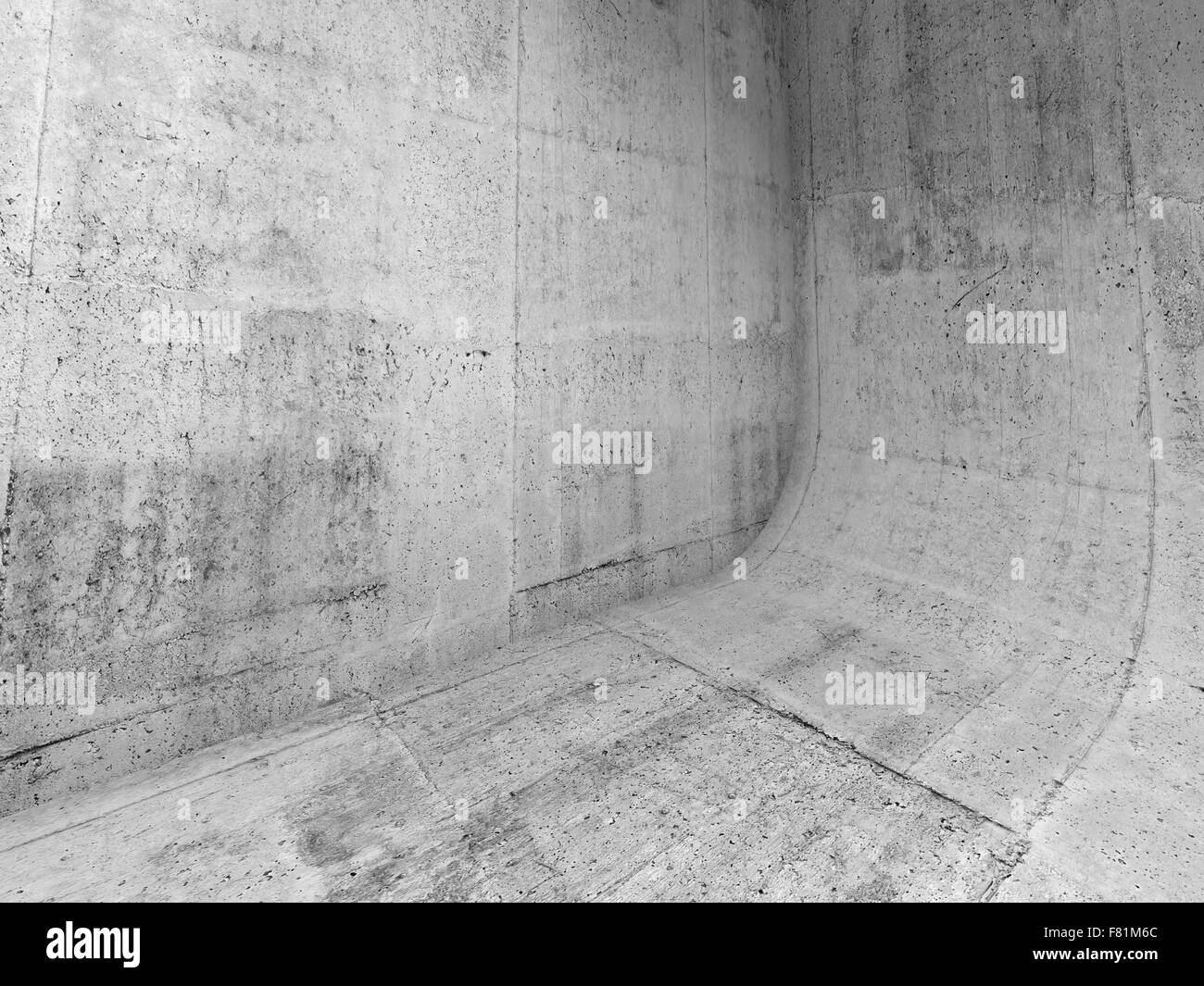 Abstract concrete interior with rounded edge between floor and wall, 3d ...