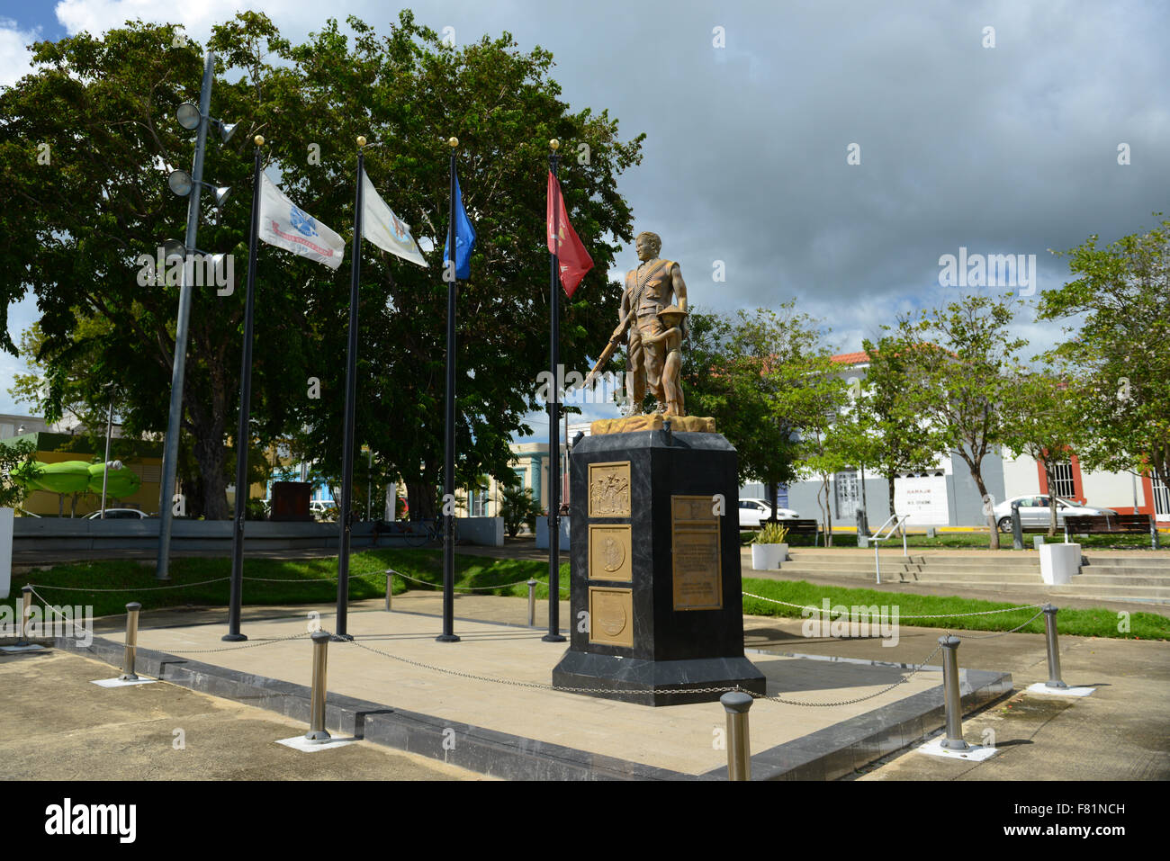 War memorial at the center plaza of the town of Yauco, Puerto Rico. USA ...