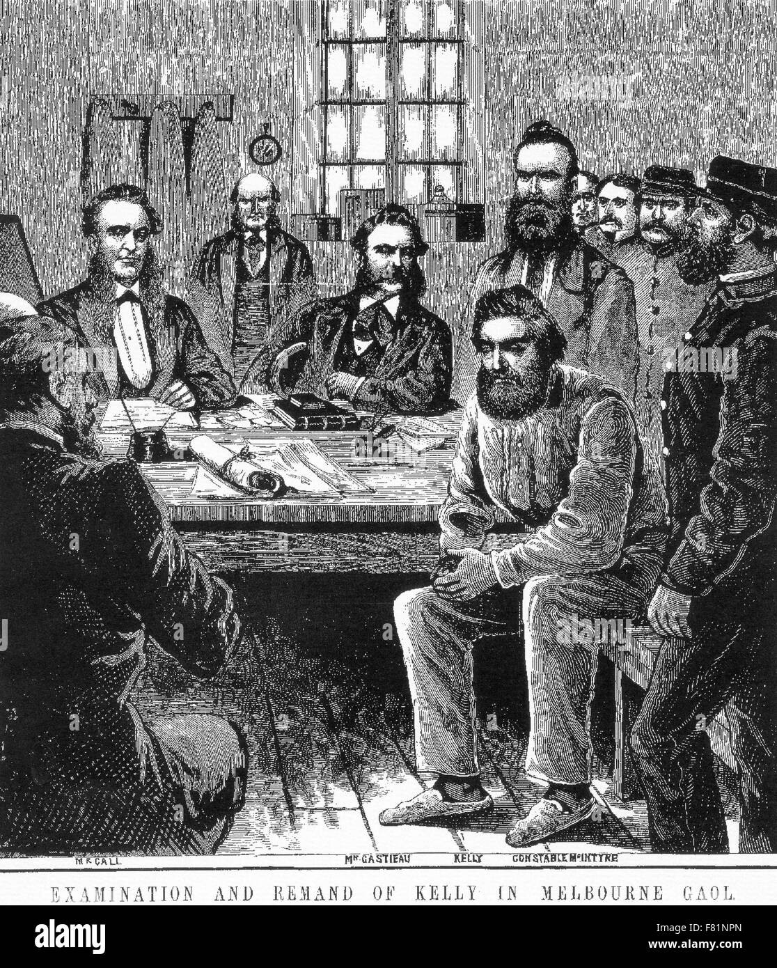 NED KELLY (1854-1880) Australian bushranger in Melbourne jail. Engraving published in The ...