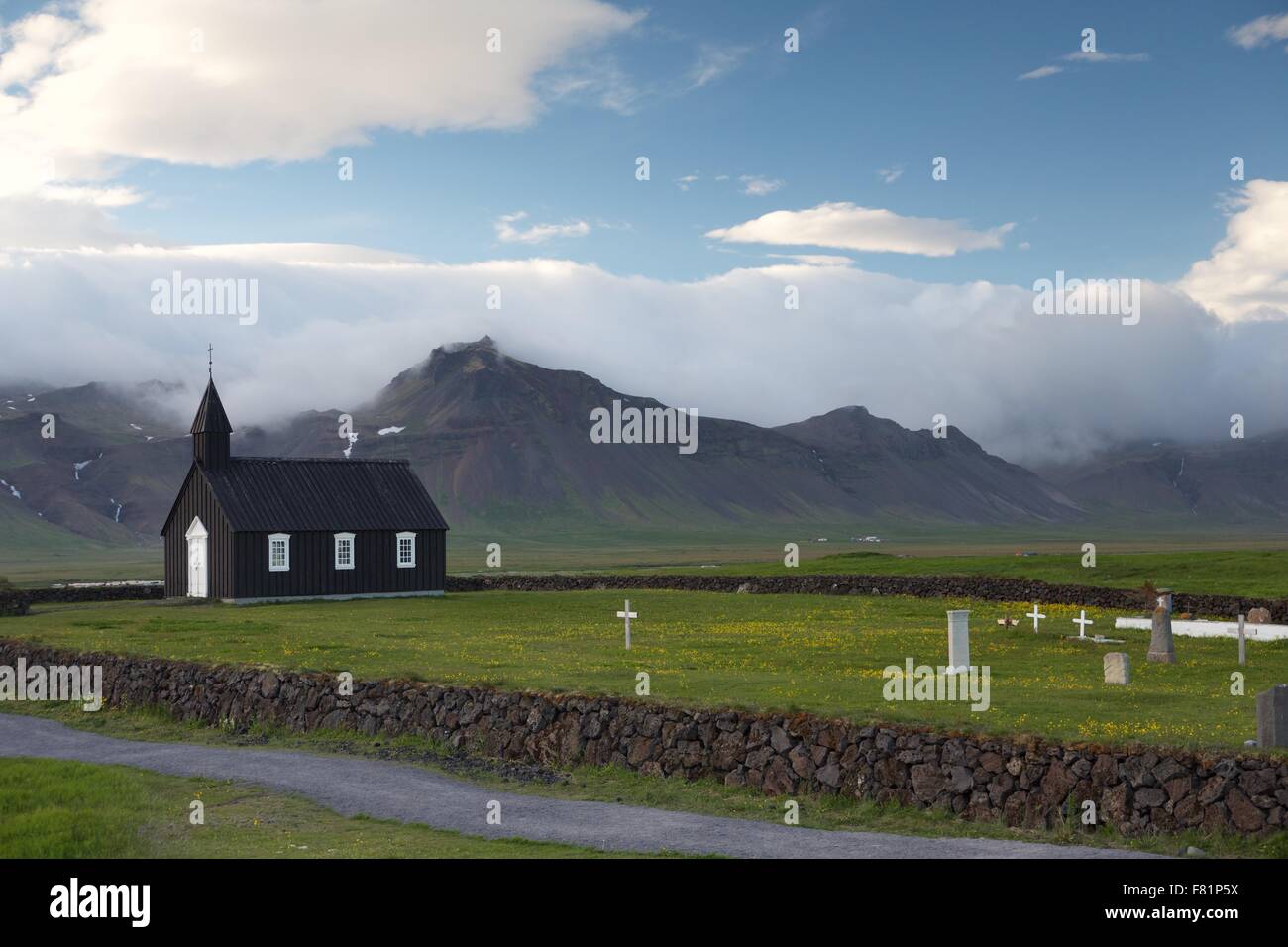 The famous black church at Budir on the Snaefellsnes Peninsula in ...