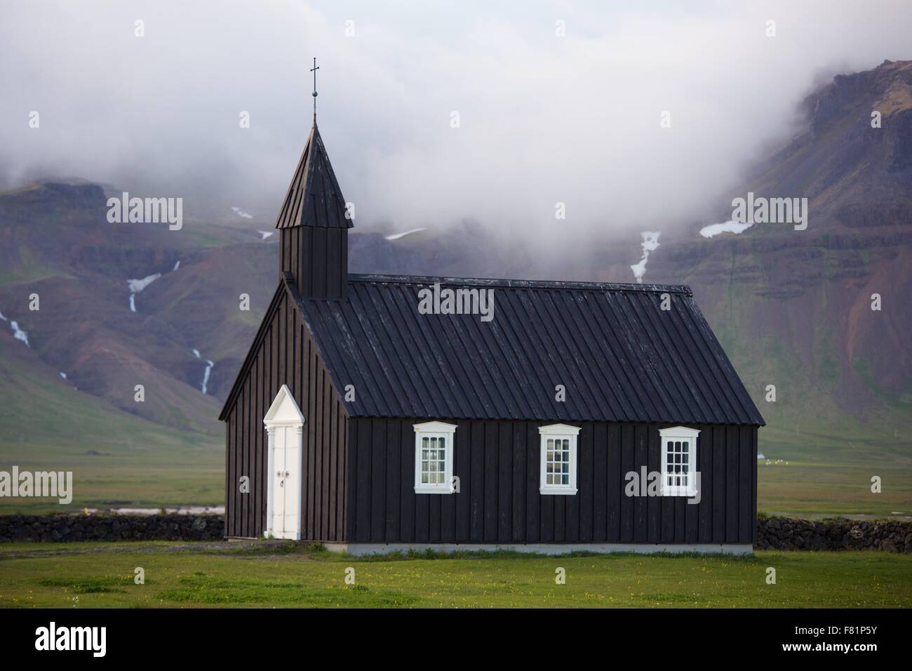 The famous black church at Budir on the Snaefellsnes Peninsula in ...