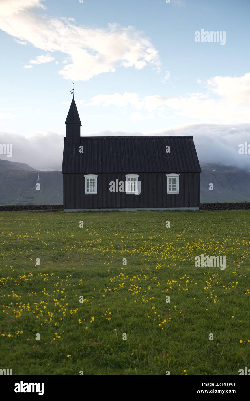 The famous black church at Budir on the Snaefellsnes Peninsula in ...
