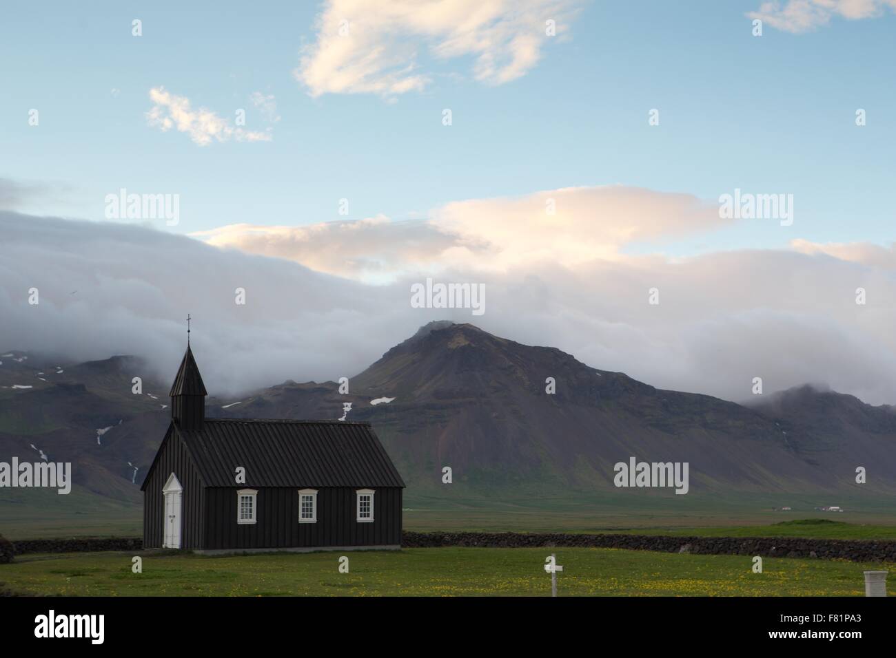 The famous black church at Budir on the Snaefellsnes Peninsula in ...