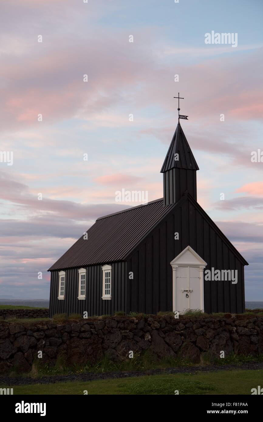 The famous black church at Budir on the Snaefellsnes Peninsula in ...