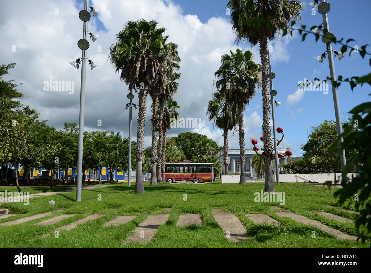 Garden at the Parque Llubera located in the center of the town of Yauco ...
