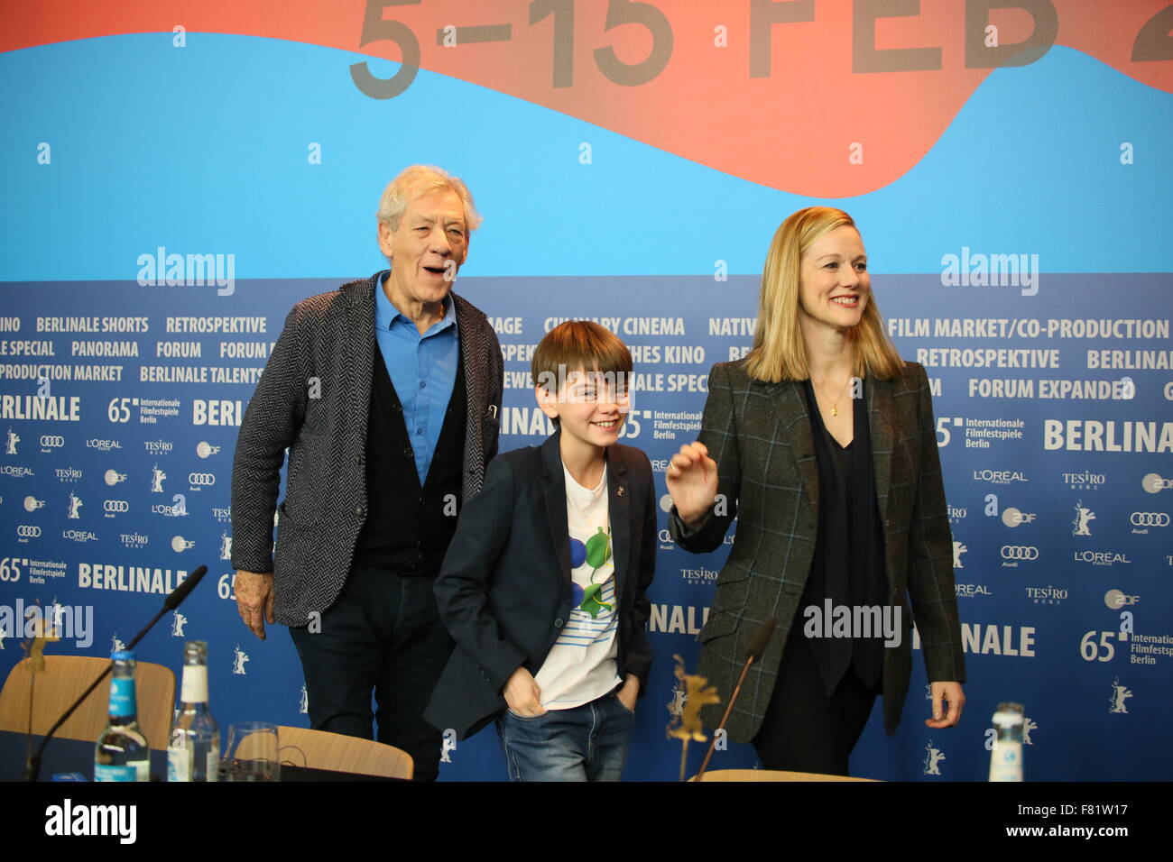 Berlin, Germany, February 8, 2015: Film cast of Mr. Holmes during press ...