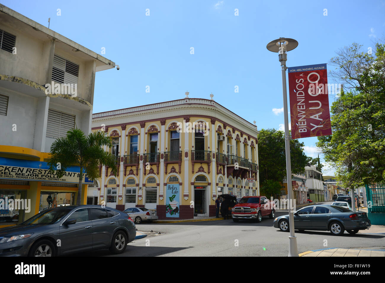 Historic building in the town of Yauco, Puerto Rico. USA territory ...