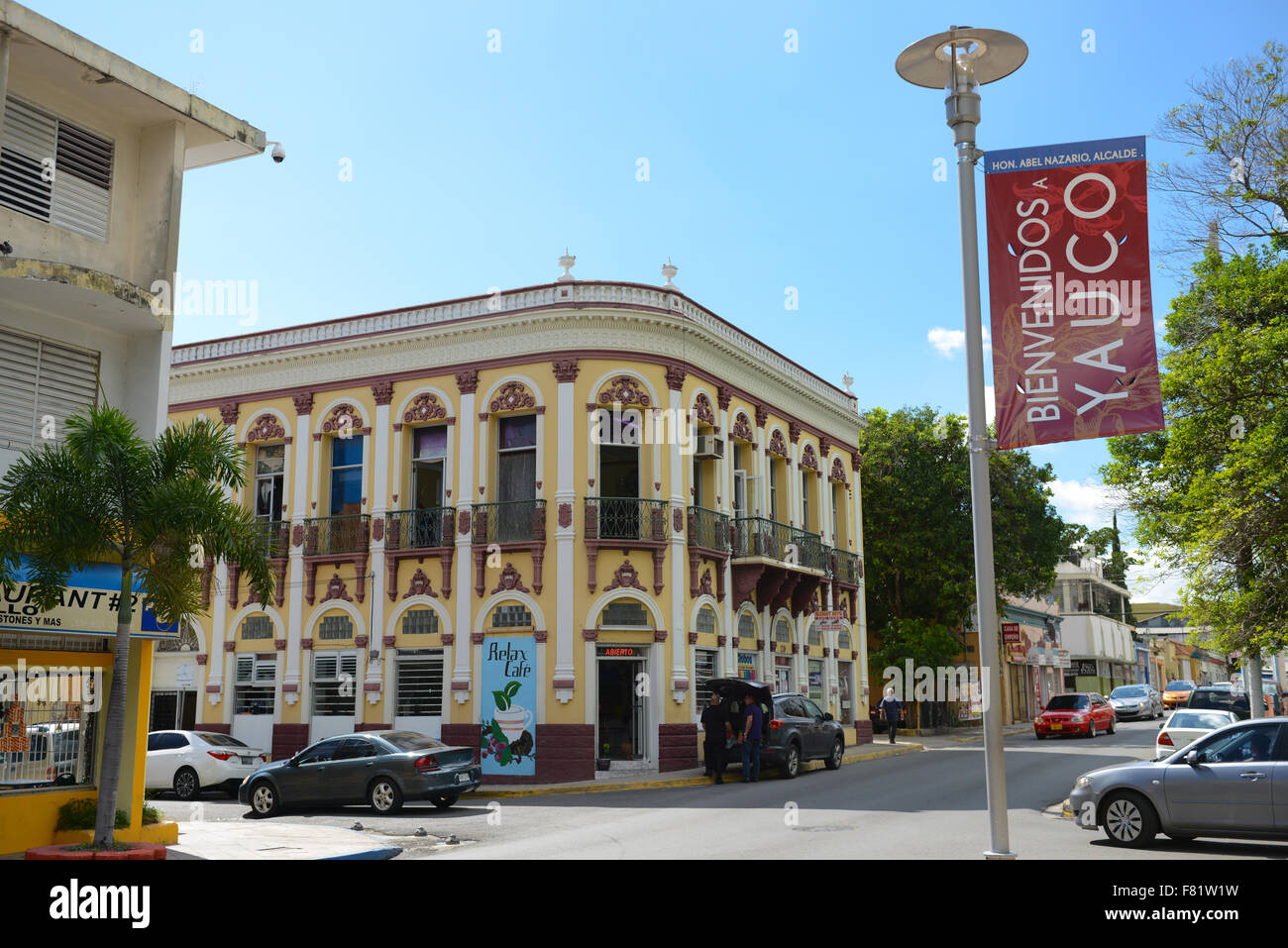 Historic building in the town of Yauco, Puerto Rico. USA territory ...